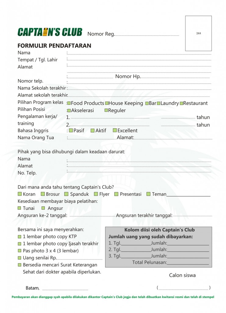Form Pendaftaran Batam - Sekolah Kapal Pesiar Yogyakarta dan Hotel ...